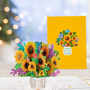 JinRuiKJ Sunflowers 3D Pop Up Card - Handmade 3D Popup Cards with Envelope, 5.9" x 7.9" Cover, Pop Up Flower 3D Greeting Cards - Funny Birthday Cards for Women