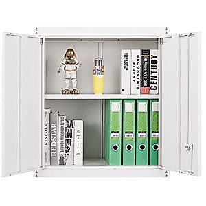 GREATMEET Metal Storage Cabinet with Lock and Doors,Steel Garage Wall Storage Cabinet,Garage Upper Cabinet,Wall Mounted Metal Cabinet for Garage, White