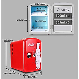 Coca-Cola 4L Portable Cooler/Warmer, Compact Personal-Travel-Fridge for Snacks Lunch Drinks Cosmetics, Includes 12V and AC Cords, Cute Desk Accessory for Home Office Dorm , Red, Polar Bear