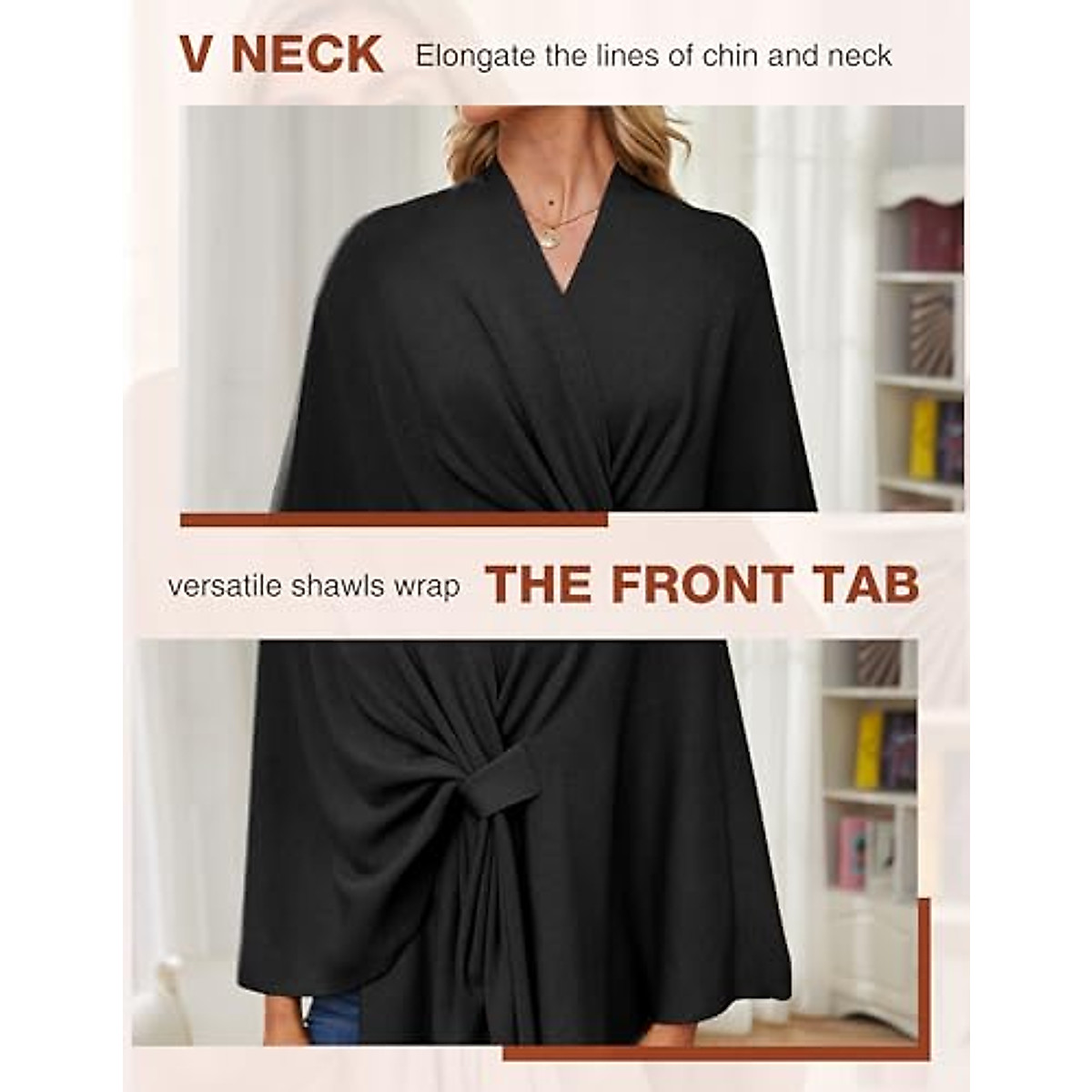 PULI Women's Elegant Shawl Wraps Soft Open Front Poncho Sweater for Spring Fall Winter Black