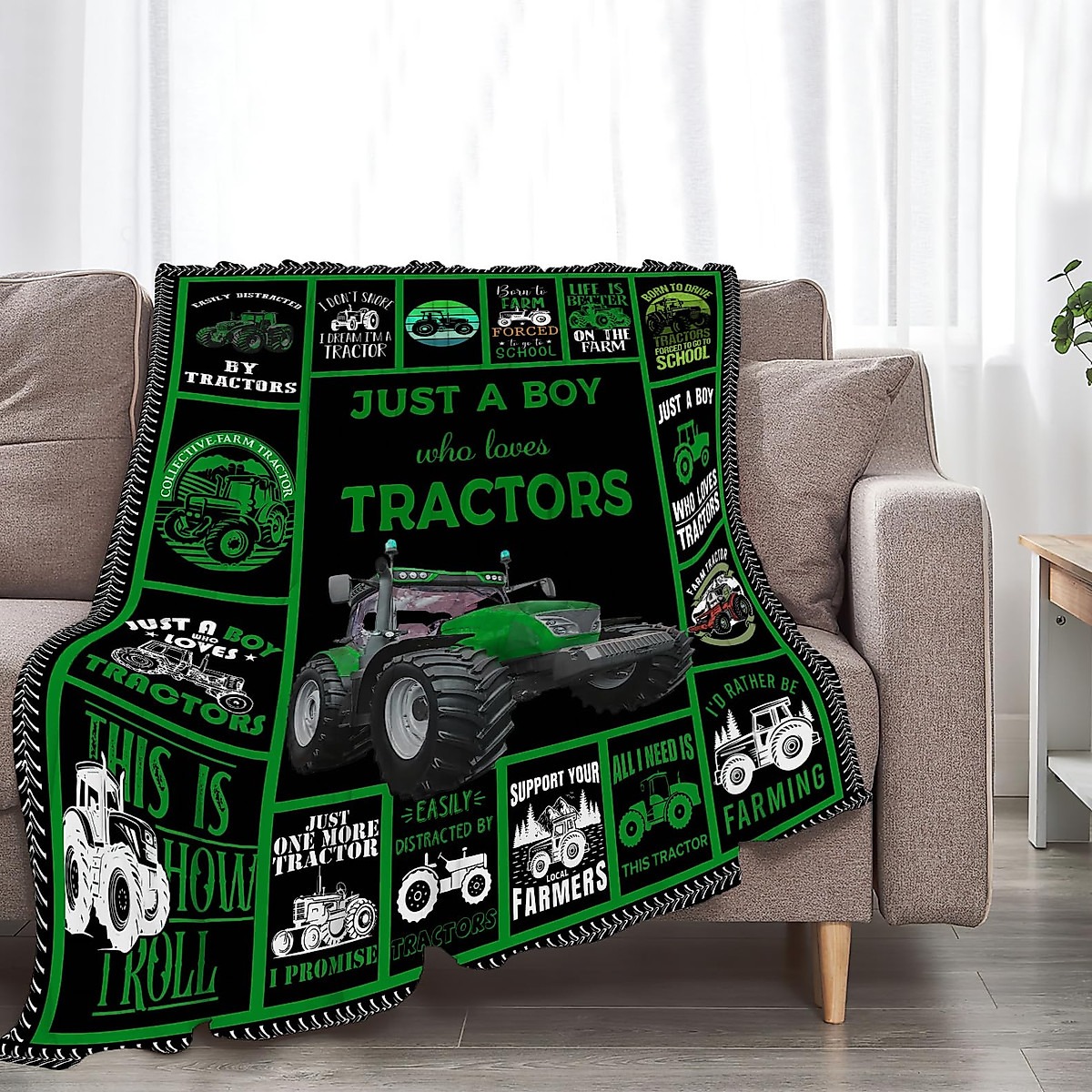 Tractor Blanket Soft Cozy Just a Boy Who Loves Tractors Throw Blanket Super Warm Fuzzy Fluffy Tractor Lightweight Fleece Flannel Gifts Blankets for Kids Adults 50"X40"