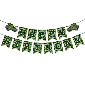 Army Birthday Party Decorations Camouflage Party Decoration Include Camo Happy Birthday Banner and Military Theme Hanging Swirls Decor for Boys Girls Birthday Party Supplies