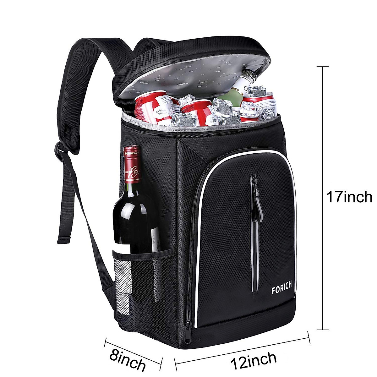 FORICH Soft Cooler Backpack, 30L Capacity, Black, Polyester, Ice Chest