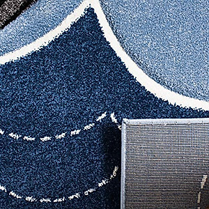 SAFAVIEH Carousel Kids Collection Area Rug - 5'3" x 7'6", Blue & Grey, Animal Design, Non-Shedding & Easy Care, Ideal for High Traffic Areas for Boys & Girls in Playroom, Nursery, Bedroom (CRK121B)