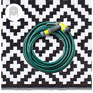 FH Home Outdoor Rug - Waterproof, Fade Resistant, Reversible - Premium Recycled Plastic - Geometric - Porch, Deck, Balcony, Mudroom, Laundry Room, Patio - Aztec - Black & White - 3 x 5 ft