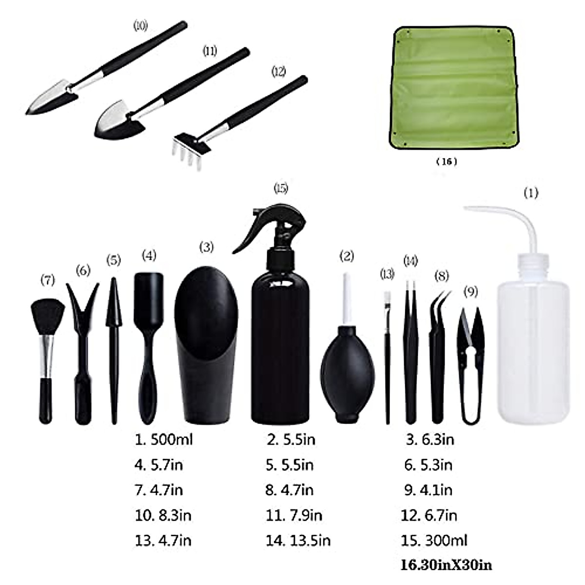 CFH-ALLEZ 17 Pieces Succulent Plants Tools,Gardening Succulent Transplanting Hand Tool +Succulent Garden Pad Miniature Planting Collapsible Waterproof Planter Gardening Mat+Garden Bucket Bag (Green)1