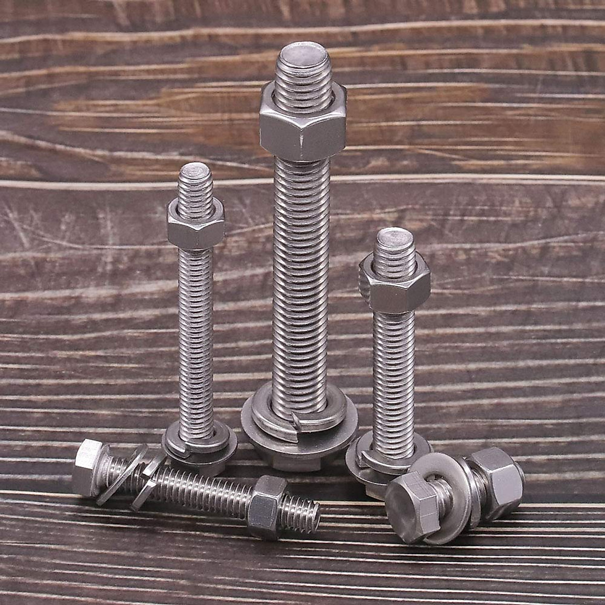 M12 x 65mm (4 Sets) Stainless Steel Hex Bolts with Hex Nuts, Flat Washers and Lock Washers, Hexagon Bolts with Nuts and Washers, Full Thread Coveraage, Coarse Thread UNC