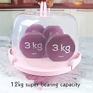 QianChi Cake Keeper with Cover & Cupcake Insert - Plastic Cupcake Carrier with Handle - Round Cake Carrier with Lid,12 Cupcake Holder and 12 x 4.7 Inch Cake - Caddie for Travel & Includes Cake Turntable