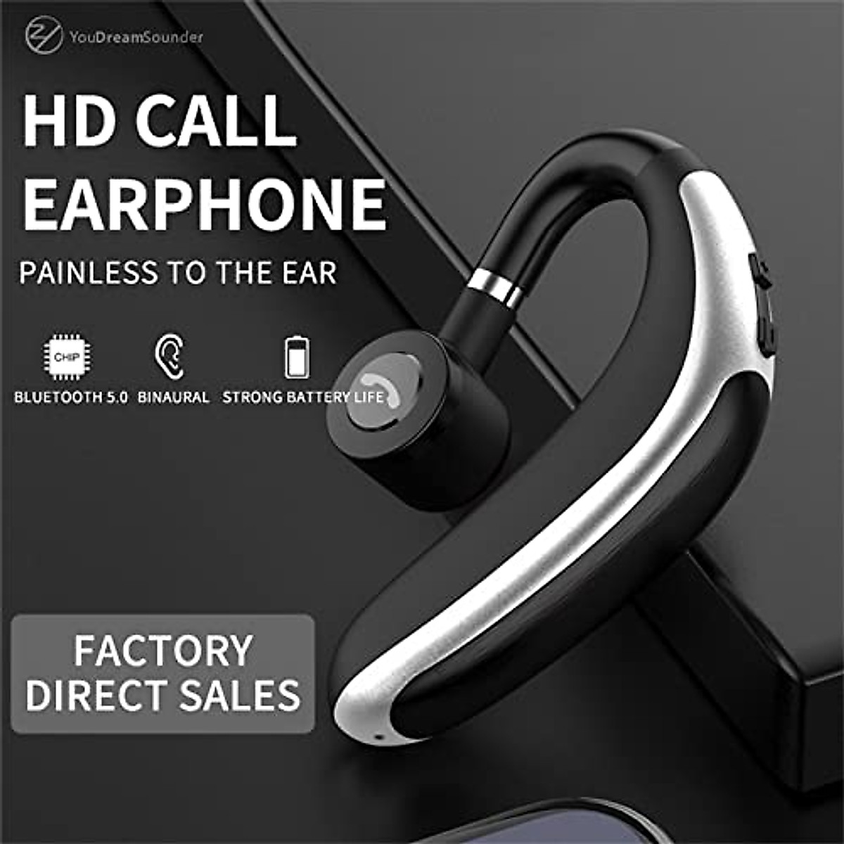 Qiopertar Wireless Bluetooth Headset 5.0 in Ear Wireless Car Driving Headset Single Handfr Ipx5 Waterproof Headset with Microphone Noise Canceling Deep Bass Stereo Sound for Travel Work