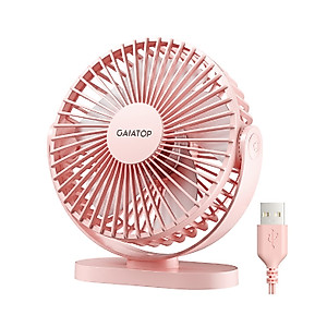 Gaiatop USB Desk Fan, 3 Speeds Powerful Portable Fan, 5.5 Inch Quiet Cooling Mini Fan, 90° Rotate Small Table Fan with 5ft Cable Personal Fan for Desktop Home Office Travel Pink