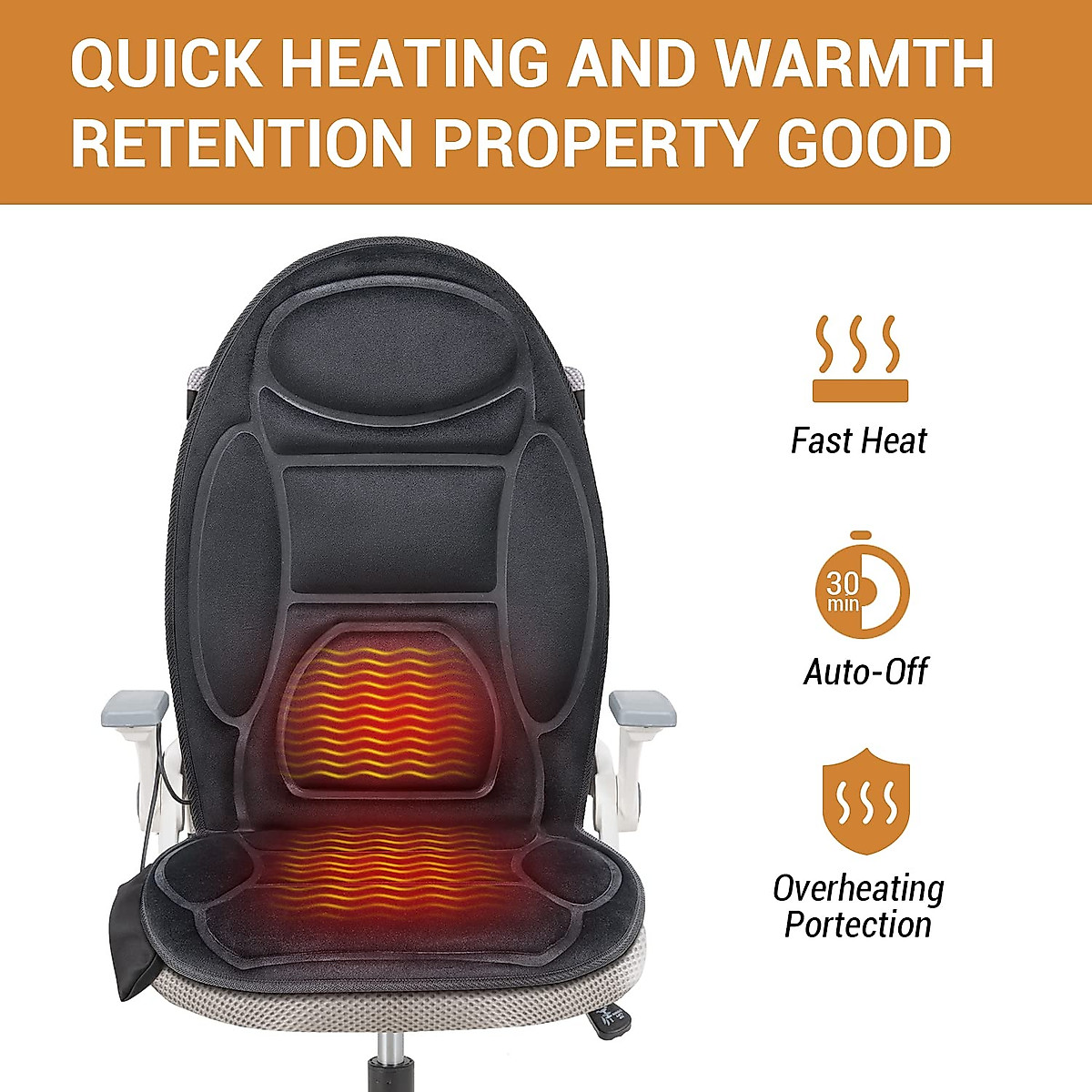 Mynt Vibration Massage Seat Cushion Memory Foam Support Chair Pad, Back Massager with 8 Vibrating Motors & Soothing Heat,Electric Seat Massager for Home Office Use(Black)