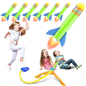 TOY Life Toy Rocket Launcher for Kids with 6 Foam Rockets Refills Air Rocket Launcher for Kids 3-5-7 Shoots Up to 100 Feet Outdoors Outside Toys Gifts for Boys 3 5 4 Year Old Boy Toys