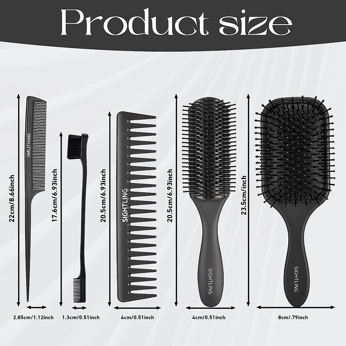 SIGHTLING 5PCS Paddle Hair Brush Set, Detangling Brush and Hair Comb Set for Men and Women, Great On Wet Dry Long Thick Thin Curly Natural Hair
