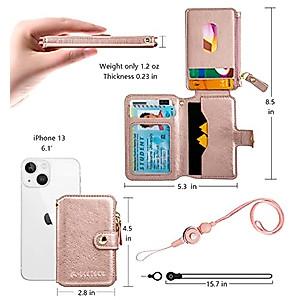 M-Plateau，Card Holder with Zipper Coin Purse,Phone Wallet with Cell Phone Lanyard for Most of Smart Cell Phones (Rose Pink)