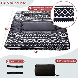 Japanese Floor Mattress Futon Mattress Thicken Sleeping Pad Roll Up Mattress Floor Lounger Bed Camping Mattress Guest Room Mattress Pad, Thick Soft and Comfortable, Black Stripe, Full Size