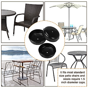 24 Pack Wrought Iron Patio Furniture Feet Caps 1-1/2 inch Round Plastic Outdoor Chair Leg Floor Protectors, Patio Chair Leg Caps, Patio Furniture Replacement Feet Pads for Metal Chairs & Tables, Black