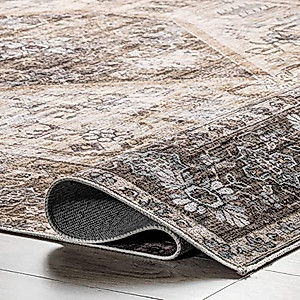 nuLOOM Devin Machine Washable Vintage Medallion Accent Rug, 2' x 3', Light Brown