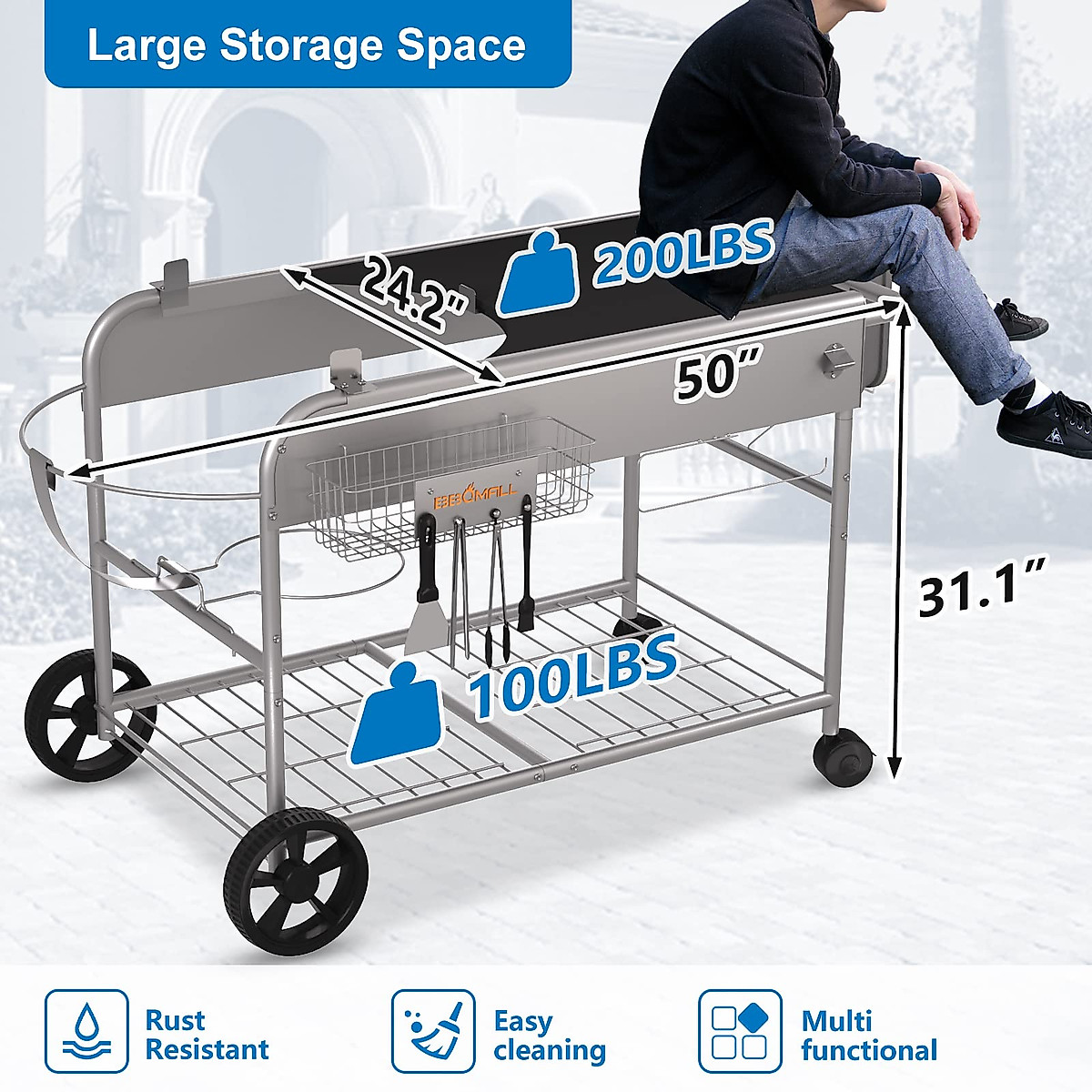 Grill Table for Weber 22" &18" Original Kettle, for Weber Grill Table, Stand Cart for JumboJoe Master-Touch Charcoal Outdoor Prep Performer Charcoal Accessories for Outside