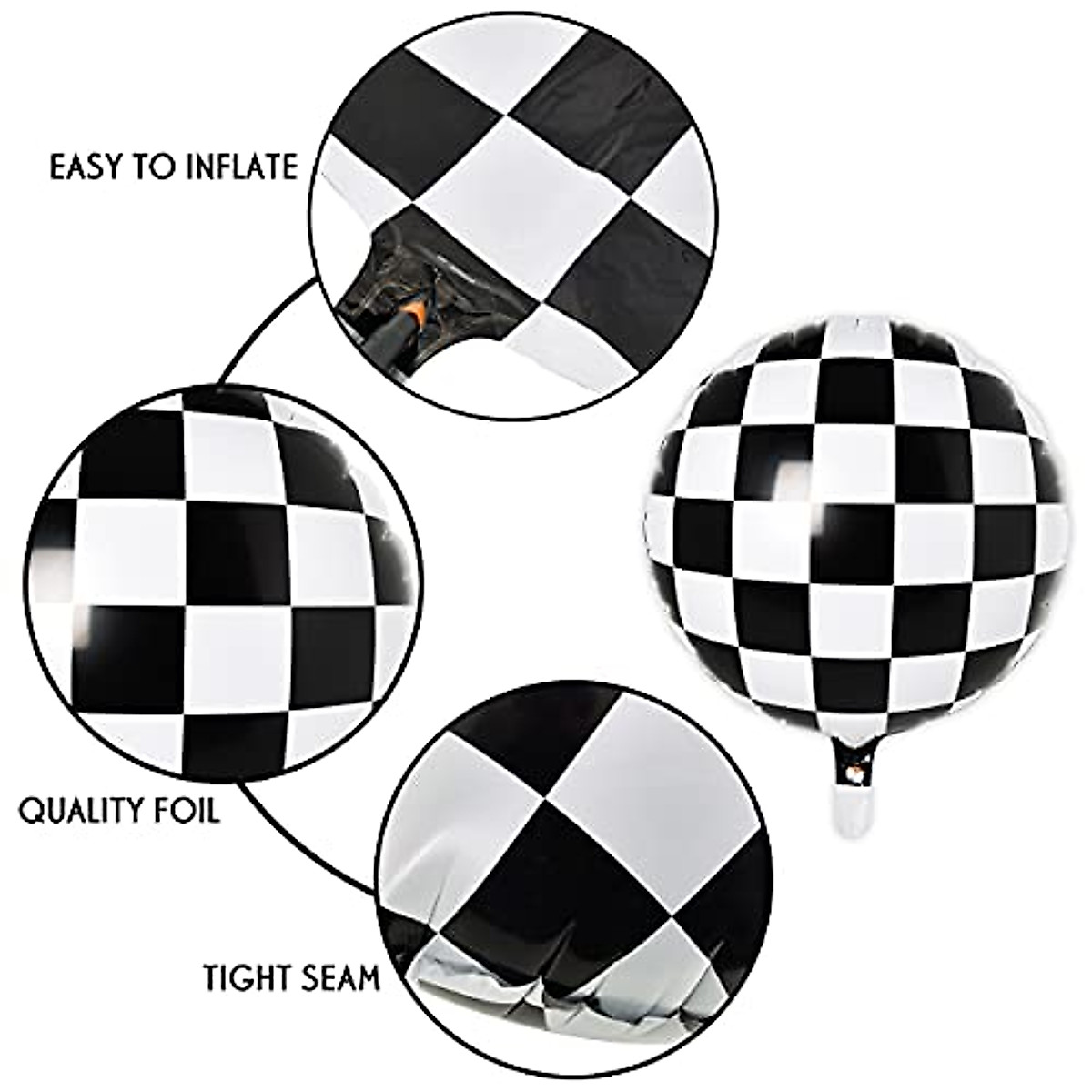 Checkered Balloons 12pcs Racing Party Decorations Supplies 18inch Racing Car Balloons Checkerboard Mylar Balloons Black and White Checkered Balloons for Race Car Birthday Party Supplies