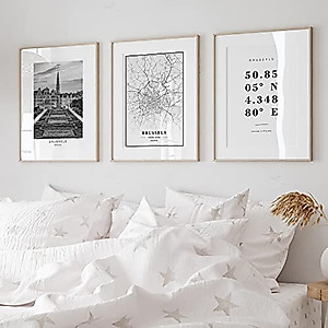 Dear Mapper Brussels Belgium View Abstract Road Modern Map Art Minimalist Painting Black and White Canvas Line Art Print Poster Art Print Poster Home Decor (Set of 3 Unframed) (12x16inch)