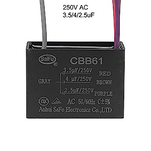 uxcell Ceiling Fan Capacitor CBB61 3.5/4/2.5uF 250V AC 4 Wires Metallized Polypropylene Film Capacitor 47x34x22mm for Electric Fan Pump Motor Generator 2Pcs