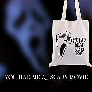 CMNIM Funny Horror Movies Tote Bag You Had Me At Scary Movie Ghost Face Gift for Scream Horror Thriller Movie Fans Storage Bag (Scream Horror Tote Bag)