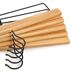TOPIA HANGER Pants Hangers 10 Pack, Bamboo Clothes Hangers with Black Clips and Rotatable Hook, Durable Natural Wooden Hangers for Skirts, Pants, Jeans, Shorts - CTS04