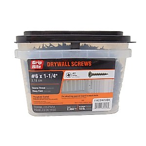 Gripe Rite 114CDW10BK #6 by 1-1/4-inch Coarse Thread Sharp Point Black Phosphate Coated Bulk Drywall Screws 2,368 count, 10lbs.