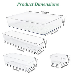 Homzing 4PCS Clear Kitchen Drawer Organizer Set, Silverware Drawer Organizer, Non-Slip Drawer Organizer Trays Dividers for Kitchen Utensils, Bathroom, Bedroom, Office, Makeup Storage