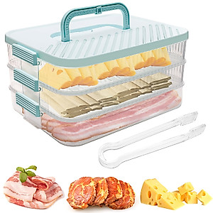 Solaradgy Deli Meat Container for Fridge Organizer, 3 Layer Removable Lunch Meat Container for Refrigerator Organizers and Storage, Bacon Container for Refrigerator with Date Recording (GREEN CLAER)