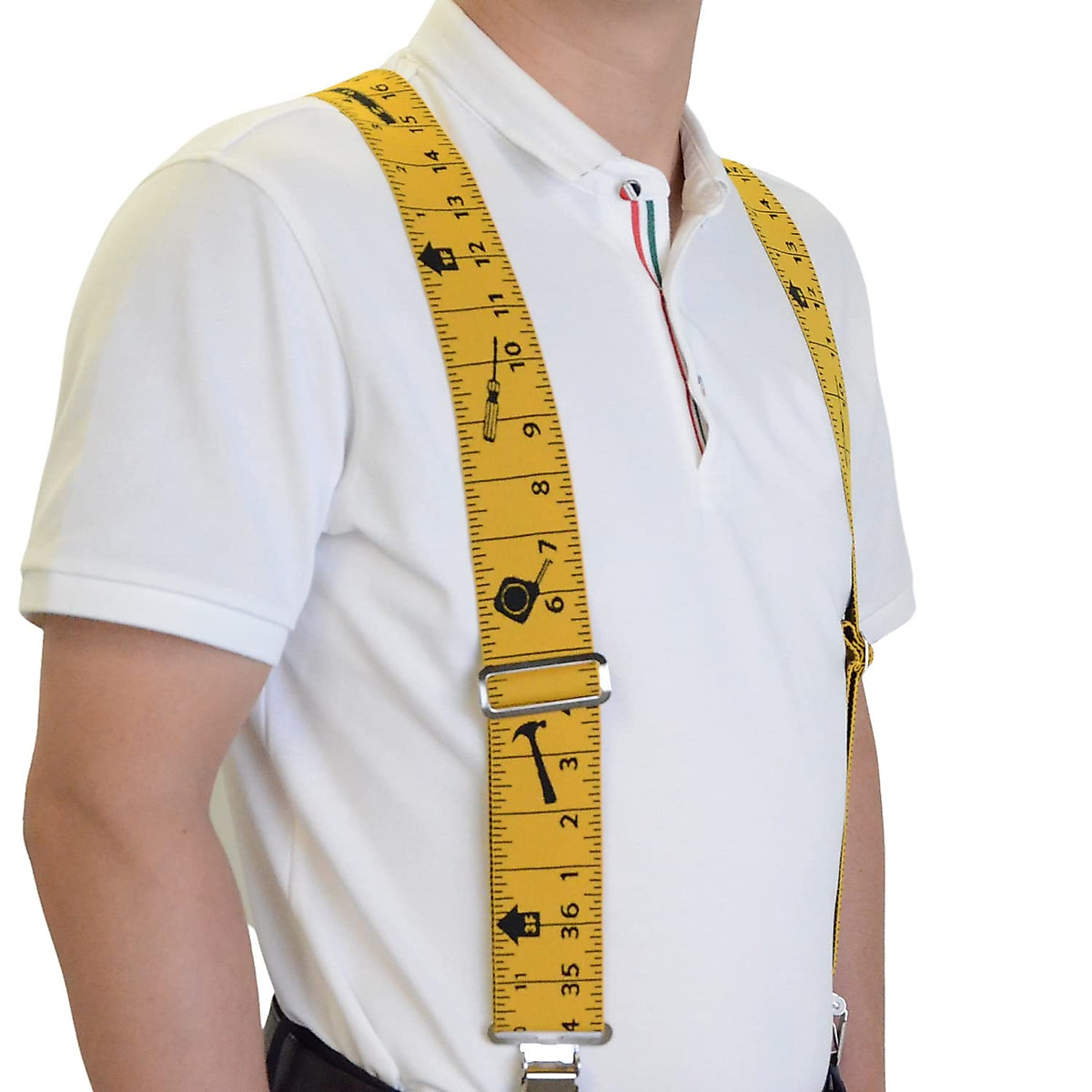 AISENIN Tape Measure Suspenders for Men 2” Wide X-Back Work Suspenders Elastic Adjustable(Yellow)