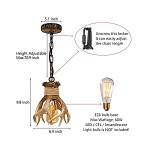 NEARLED BOOU Mini Antler Pendant Light Farmhouse Pendant Hanging Light Fixture for Kitchen Island Dining Room Sink Bathroom Restaurant Light Small Antler Hanging Lights
