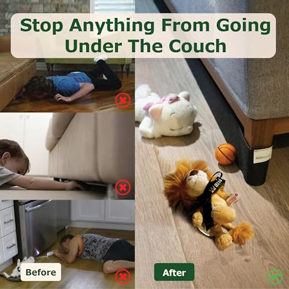 ECOHomes Under Couch Guards Toy Blocker - Strap Barrier for Under Sofa, Bed & Furniture Bottom Stop Things from Going Under | Easy to Install Gap Bumper Stopper for Toys (9 Ft by 1.5 Inch)