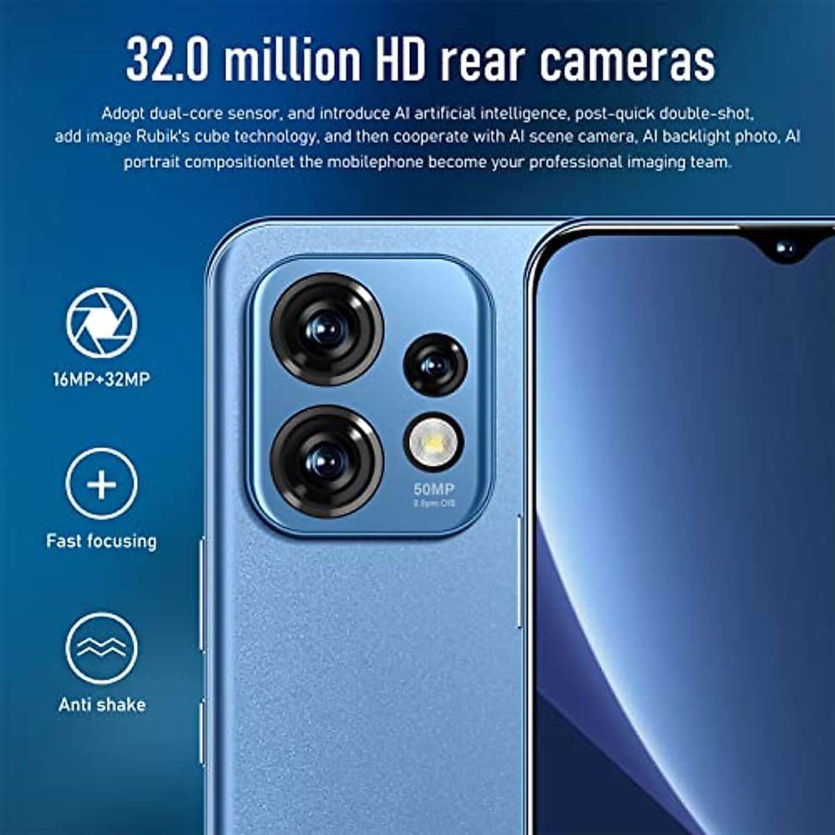 DAUERHAFT 5G WiFi Smartphone, 4500mAh 8GB RAM 128GB ROM 6.53 Inch X40 Pro Mobile Phone Blue for Work Use(#1)