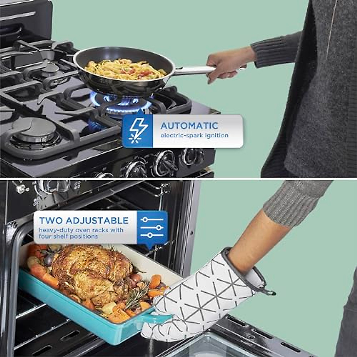 Unique Appliances UGP-24CR LG Classic Retro Freestanding Gas Convection Oven Light, Range with 4 Burners, 24", Summer Mint Green