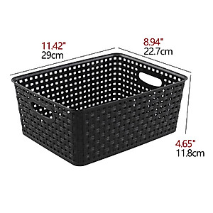 Qqbine Plastic Weave Storage Baskets, Plastic Shelf Basket Bins, Black, 4 Packs
