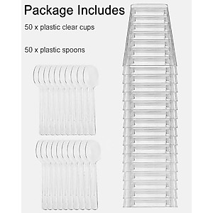 Wnqou 60ml Clear Dessert Cups with Spoons,50Pcs Reusable Plastic Dessert Cups,Mini Serving Bowl for Desserts Mousses,Puddings,Party ﻿