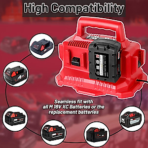 【6 Port & Wall Hole】 Replacement for Milwaukee M18 Battery Charger 6 Port 48-59-1806 18V for Milwaukee Multi Charger with Power Choose Button,6 LED Indicators