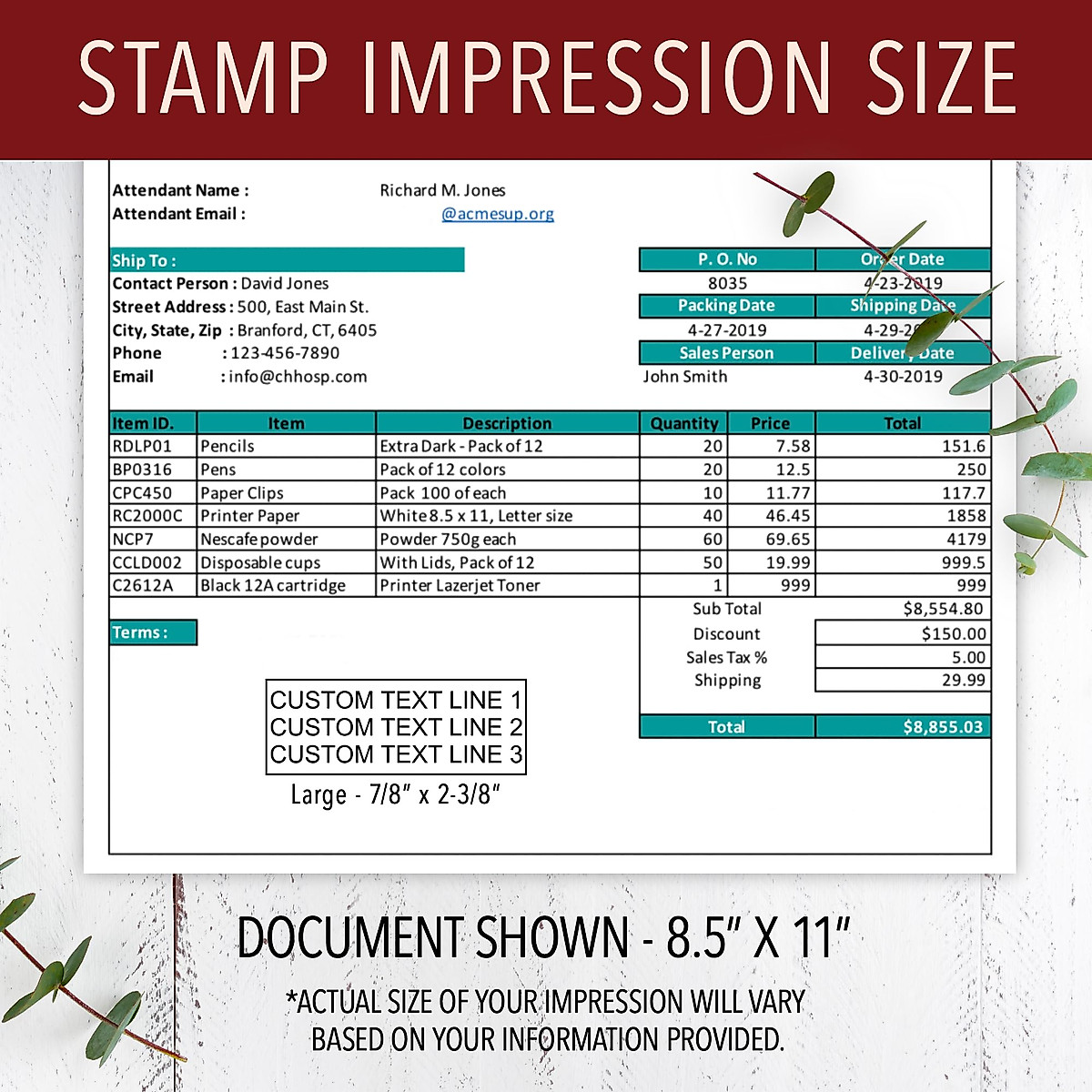 Custom Address Stamp - 20 Font Options - 3 Line Self-Inking Address Stamp - Up to 3 Lines of Customized Text | Multiple Ink Color Options (Large)