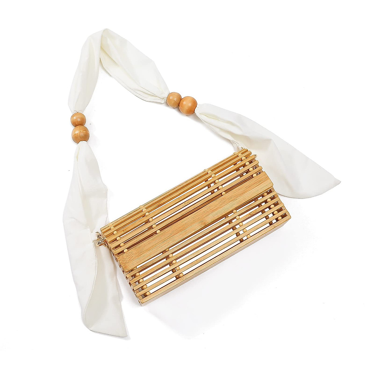 FANCELINE Bamboo Shoulder Bag for Women Summer Straw Bags Wooden Beach Purse Basket Handle Handbags