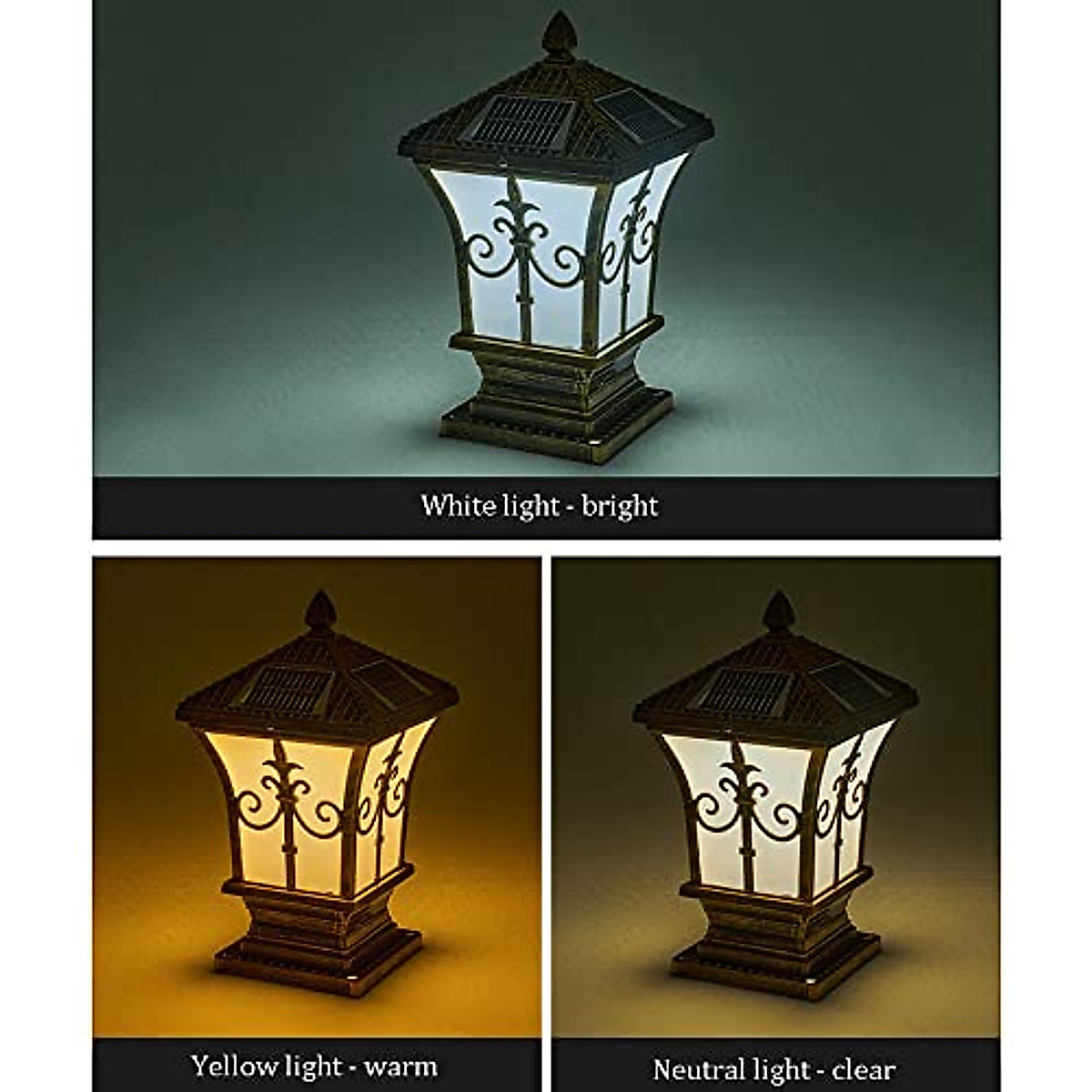 JSBDPHW European Style Post Light Solar Pillar Lamp Bronze Aluminum Column Light Acrylic Lamp Shade Outdoor Waterproof Pillar Pole Lamp Suitable for Villa Courtyard Garden