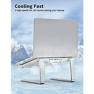ERGOPOLLO Laptop Cooling Pad with Ultra Quiet Fans and 4 Port 3.0 USB Hubs Fast Output, Laptop Cooler Prevent CPU Overheating, Ergonomic Sturdy Stand Support 10-17.3” for Gaming Notebook, Sliver