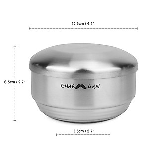 CHARMMAN Stainless Steel Shaving Soap & Cream Bowl with Lid | Three-walls Heat Preservation | Heavy Weight Steel （270g/ 0.59ib