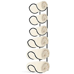 Towel Racks for Bathroom – Heavy Duty Cast Iron Towel Holder 6 in 1 Design – Farmhouse Bathroom Decor Storage Rack with Mounting Hardware Included – Elegant Black Color Bathroom Towel Storage