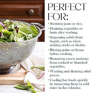 Bellemain 5 Qt Metal Colander with Handle | Pasta, Spaghetti, Berry, Fruit, Vegetable, Kitchen Food Strainer Basket | 18/8 Stainless Steel Colander Bowl | Pot Drainer for Cooking, Sifter Strainer