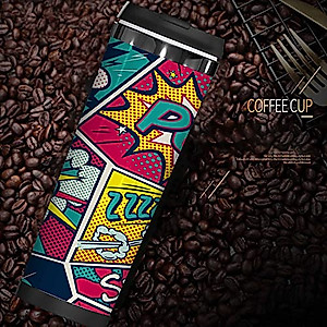 WONDERTIFY Pop Art Comic Shout Coffee Cup Graphic Balloon Bubble Exploding Splash Coffee Mug Stainless Steel Bottle Double Walled Thermo Travel Water Metal Canteen