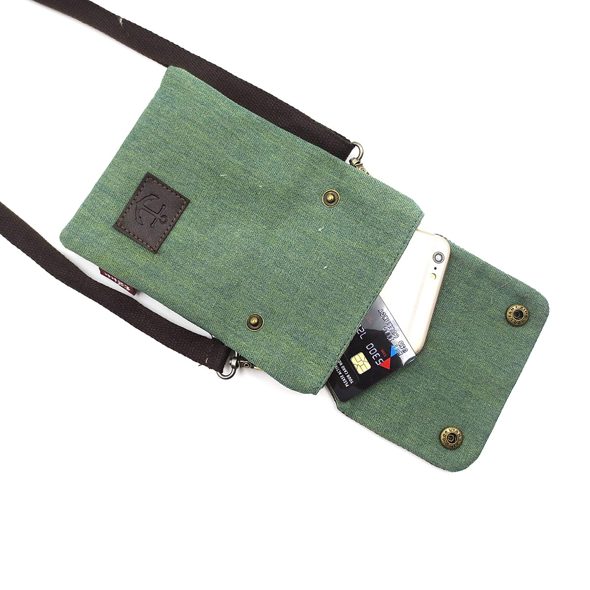 Cute Small Mini Double Pockets Crossbody Shoulder Messenger Bag Cell Phone Pouch Travel Purse Wallet Green