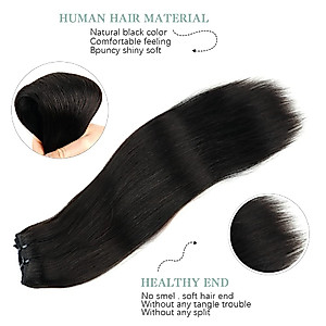 Straight Clip in Hair Extensions for Black Women Clip in Hair Extensions Real Human Hair,8pcs Per Set with 18Clips Double Lace Weft,120Gram,100% Real Soft Human Hair Natural Black (16Inch, #1B)