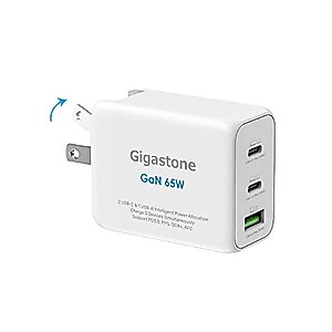 Gigastone 65W USB C Charger GaN Power Pro PPS Multiple Port Intelligent Power Allocation, Compact Foldable Plug Travel, Full Speed GaN Charger MacBook Air/Pro Dell XPS iPad iPhone 15/14 Galaxy S23