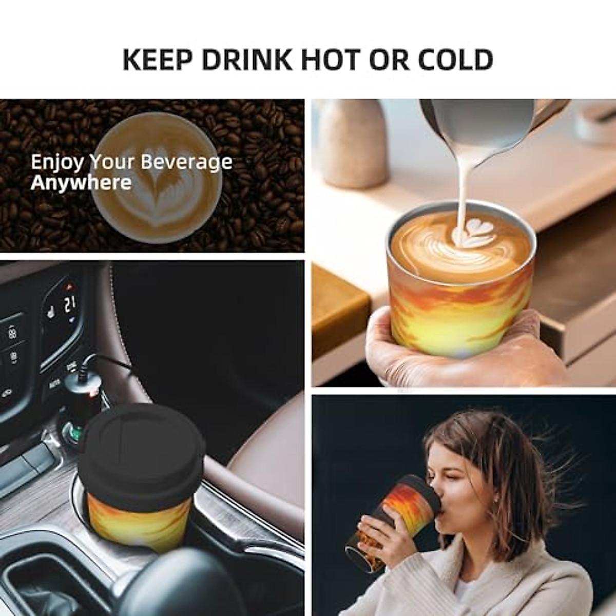 GTKSYNVE Reusable Coffee Mug with Lid and Handle, Dreamlike Sunset Of A Sunflower Field Tumbler for Hot & Cold Drinks 16oz Stainless Steel Insulated Coffee Tumblers Double Wall Vacuum Thermal Cup